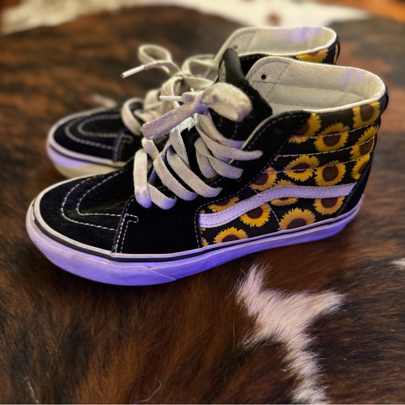 Vans | Shoes | Vans Kids Hightop Sneakers Black And Yellow Sunflower ...